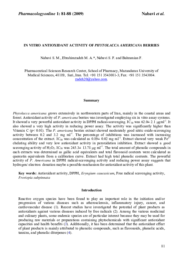(PDF) In vitro antioxidant activity of Phytolacca americana berries