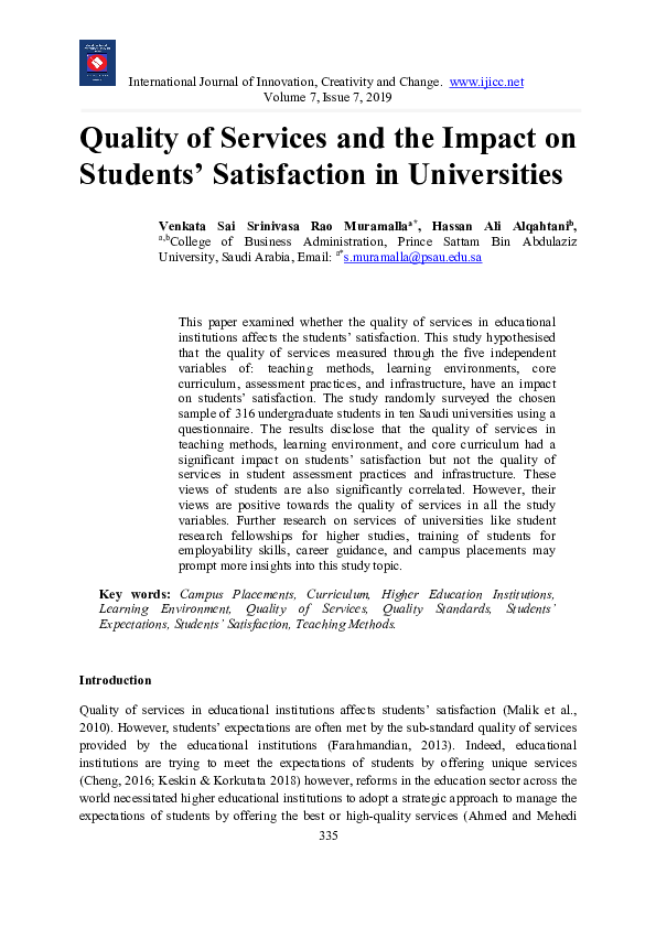 (PDF) Quality of Services and the Impact on Students' Satisfaction in ...