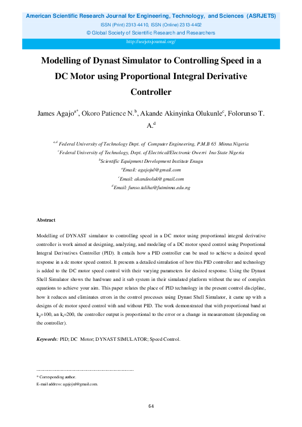 (PDF) Modelling of Dynast Simulator to Controlling Speed in a DC Motor using Proportional ...