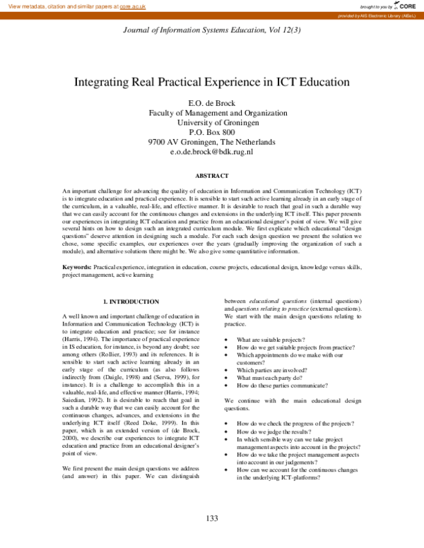 (PDF) Integrating Real Practical Experience in ICT Education