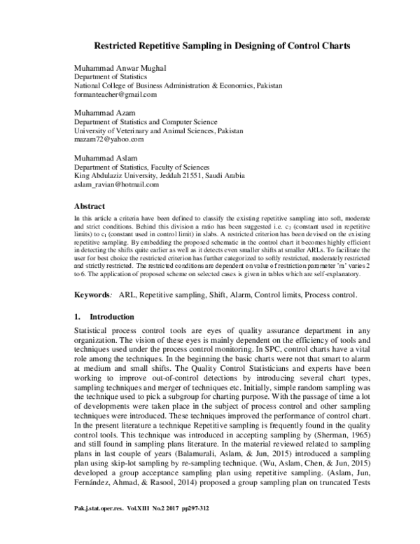 (PDF) Restricted Repetitive Sampling in Designing of Control Charts