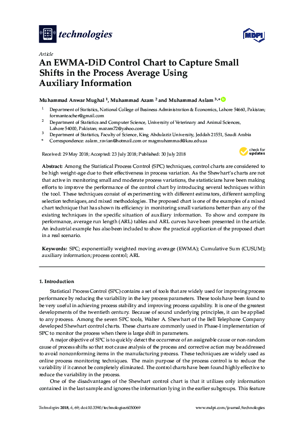 (PDF) An EWMA-DiD Control Chart to Capture Small Shifts in the Process Average Using Auxiliary ...