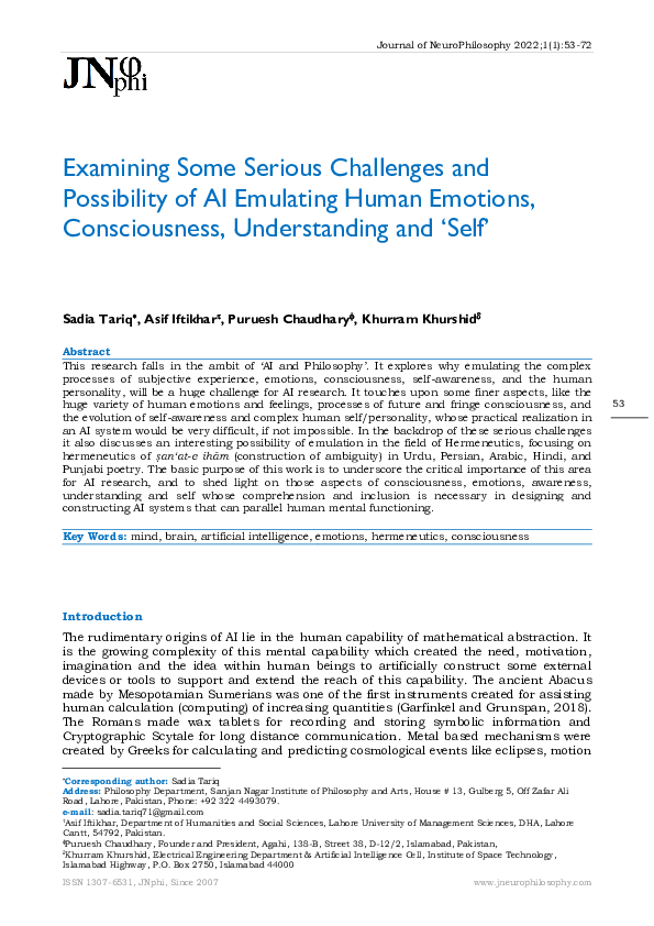 (PDF) Examining Some Serious Challenges and Possibility of AI Emulating Human Emotions ...