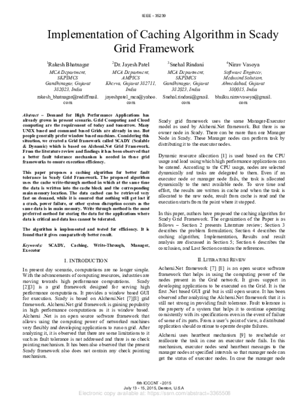 (PDF) Implementation of caching algorithm in scady Grid Framework