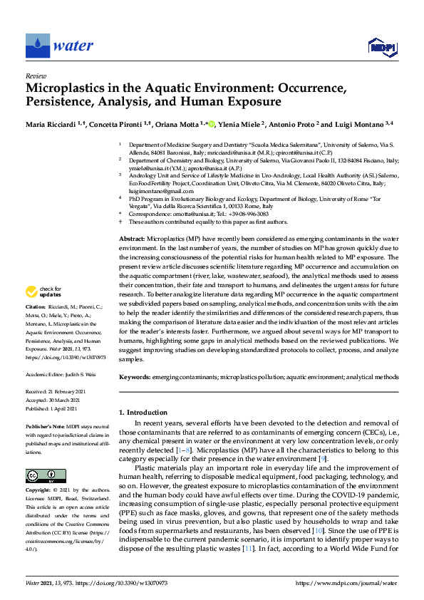 (PDF) Microplastics in the Aquatic Environment: Occurrence, Persistence, Analysis, and Human ...
