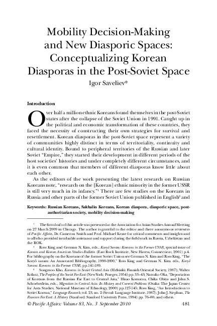 (PDF) Korean Diasporas in Post-Soviet Mobility