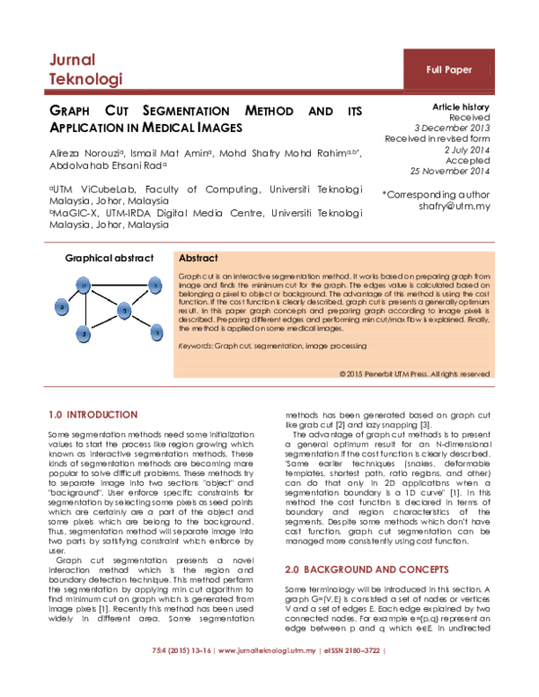 (PDF) Graph Cut Segmentation Method and Its Application in Medical Images
