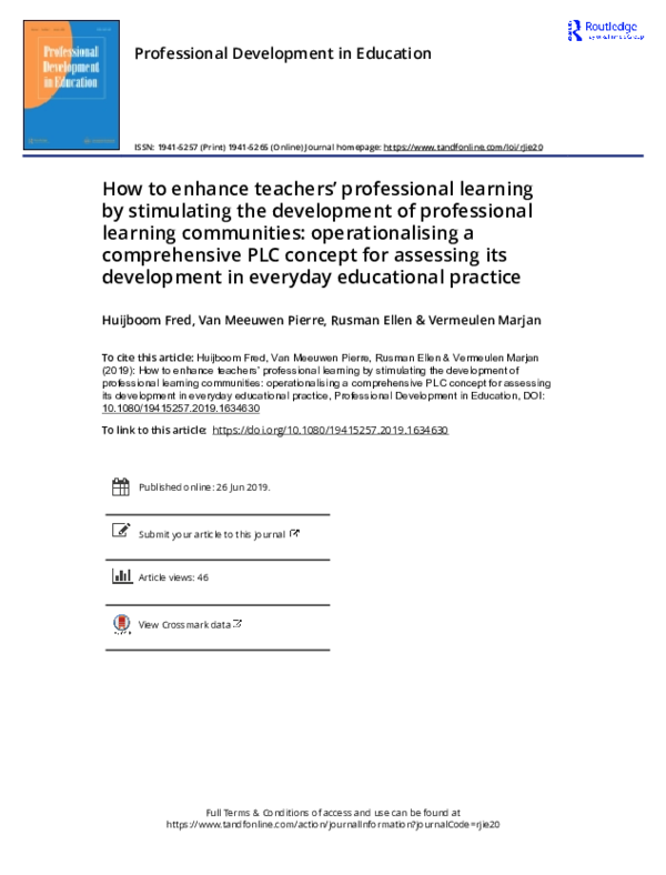 (PDF) How to enhance teachers’ professional learning by stimulating the ...