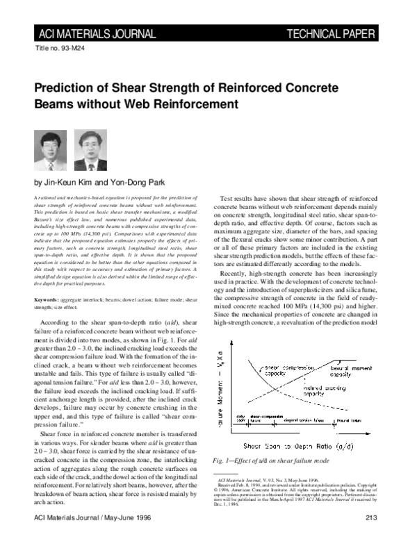 Shear Strength Prediction Of Reinforced Concrete Beams Without Stirrups ...