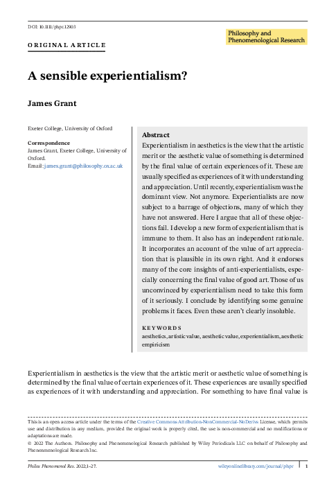 (PDF) A Sensible Experientialism?