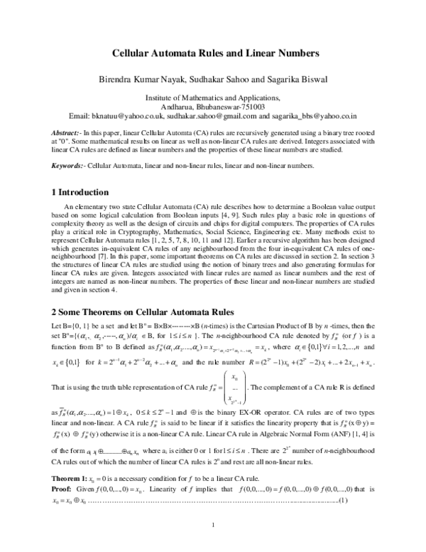 (PDF) Cellular Automata Rules and Linear Numbers