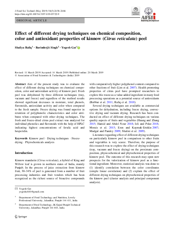 (PDF) Effect of different drying techniques on chemical composition, color and antioxidant ...