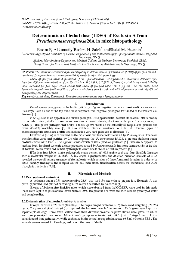 (PDF) Determination of lethal dose (LD50) of Exotoxin A from ...