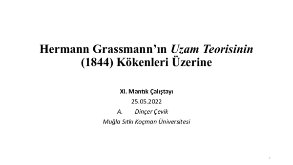 (PPT) Hermann Grassmann’ın Uzam Teorisinin (1844) Kökenleri Üzerine