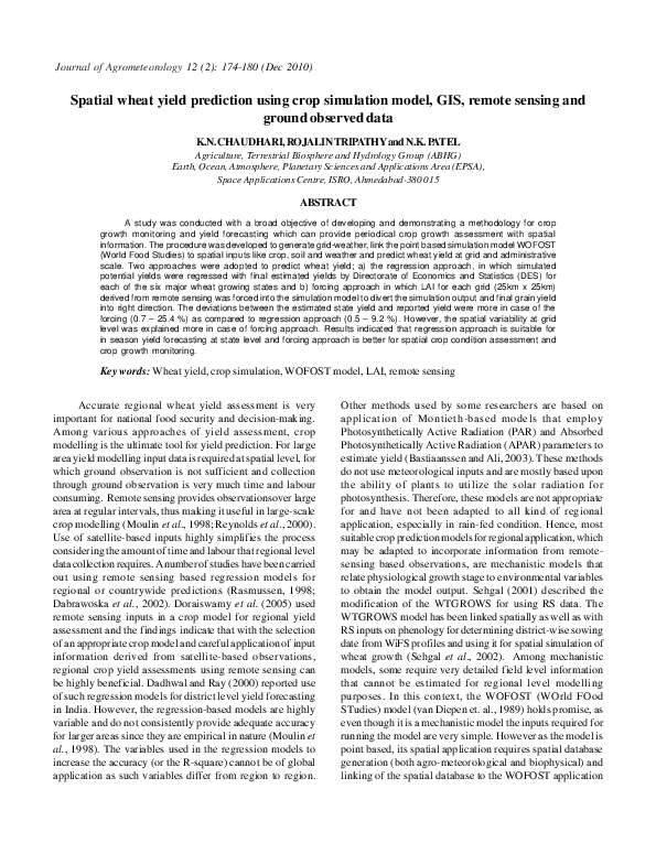Spatial Wheat Yield Prediction Using Crop Simulation Model Gis Remote
