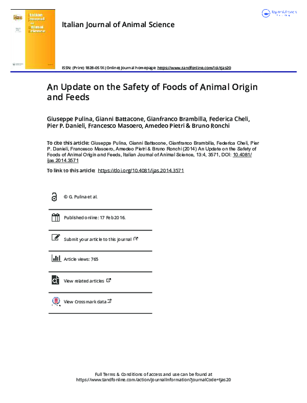 (PDF) An Update on the Safety of Foods of Animal Origin and Feeds