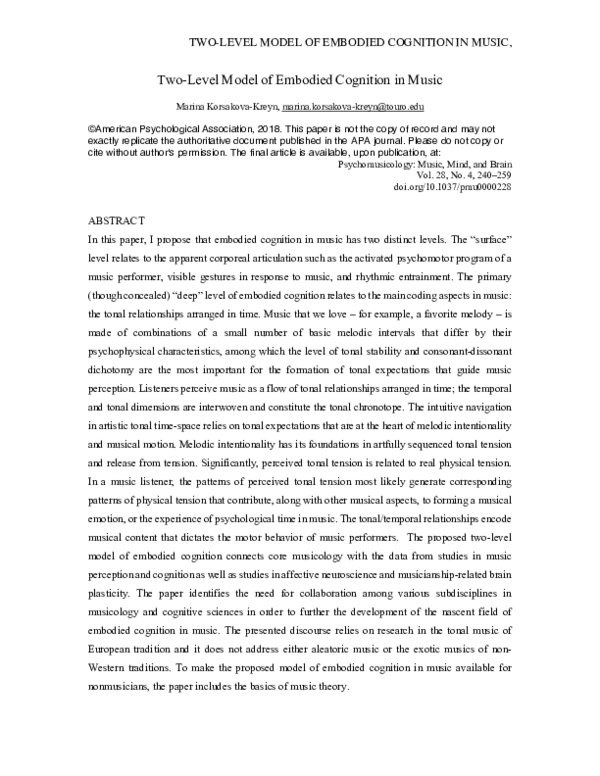 (PDF) Two-level model of embodied cognition in music.