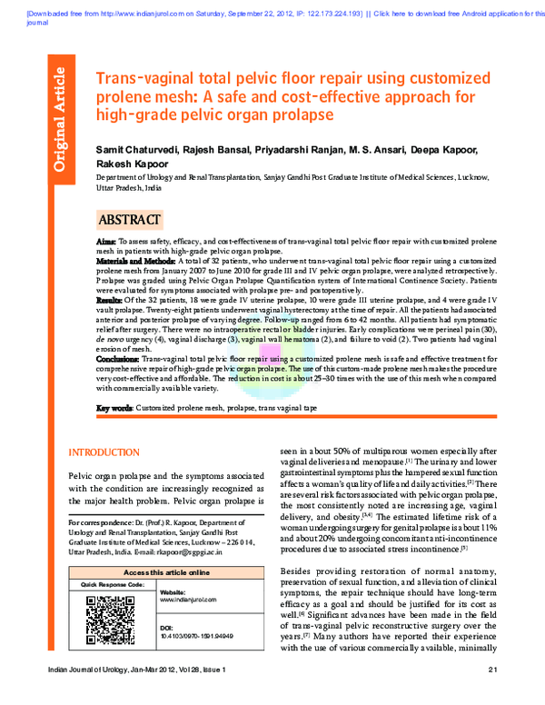 (PDF) Trans-vaginal total pelvic floor repair using customized prolene mesh: A safe and cost ...