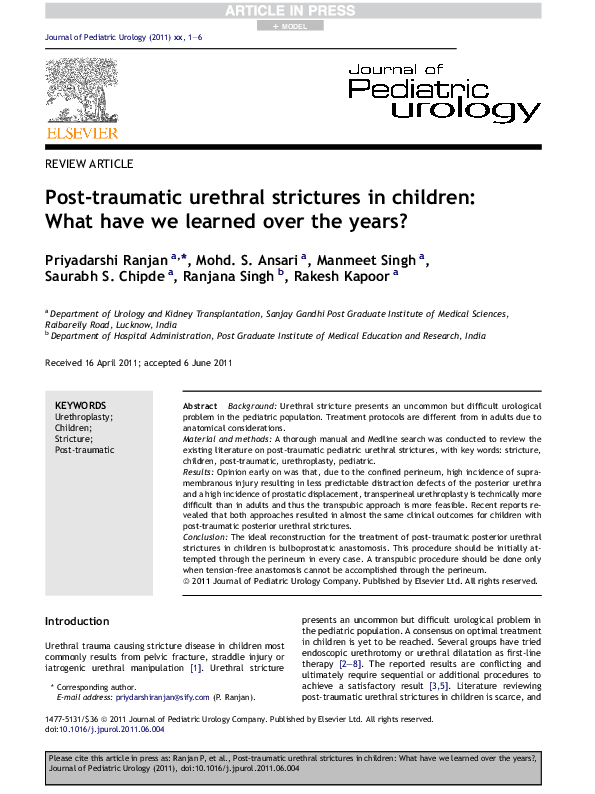 (PDF) Post-traumatic urethral strictures in children: What have we ...
