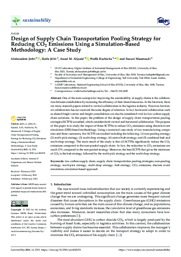 (PDF) Design of Supply Chain Transportation Pooling Strategy for ...