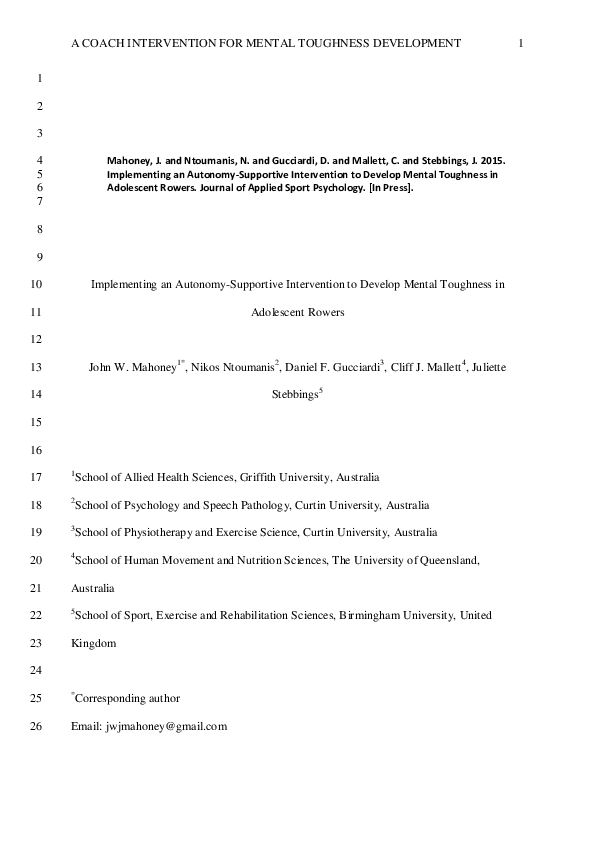 (PDF) Implementing an Autonomy-Supportive Intervention to Develop Mental Toughness in Adolescent ...