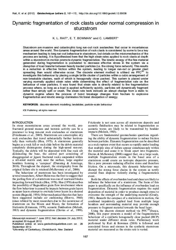 (PDF) Dynamic fragmentation of rock clasts under normal compression in sturzstrom