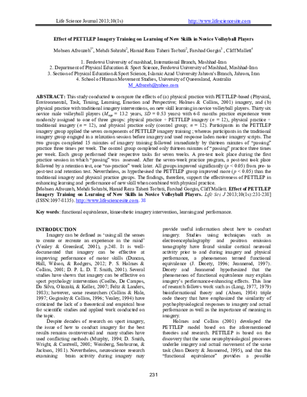 (PDF) Effect of PETTLEP imagery training on learning of new skills in ...