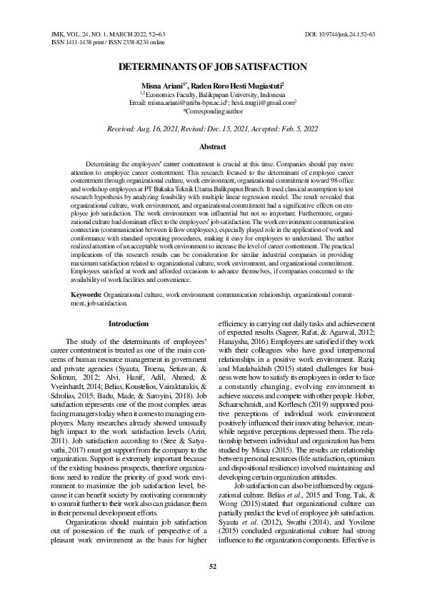 (PDF) Determinants of Job Satisfaction