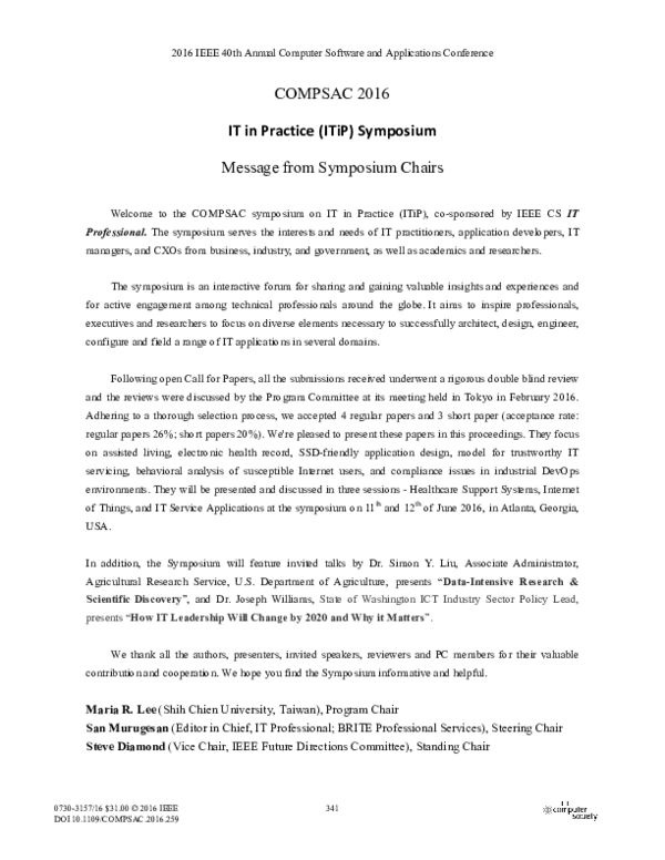 (PDF) Message from the ITiP Symposium Chairs