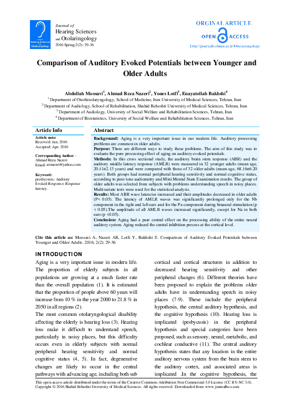 (PDF) Comparison of Auditory Evoked Potentials between Younger and ...