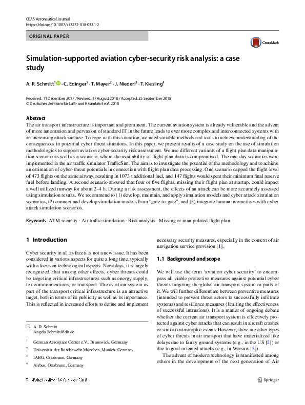 (PDF) Simulation-supported aviation cyber-security risk analysis: a ...