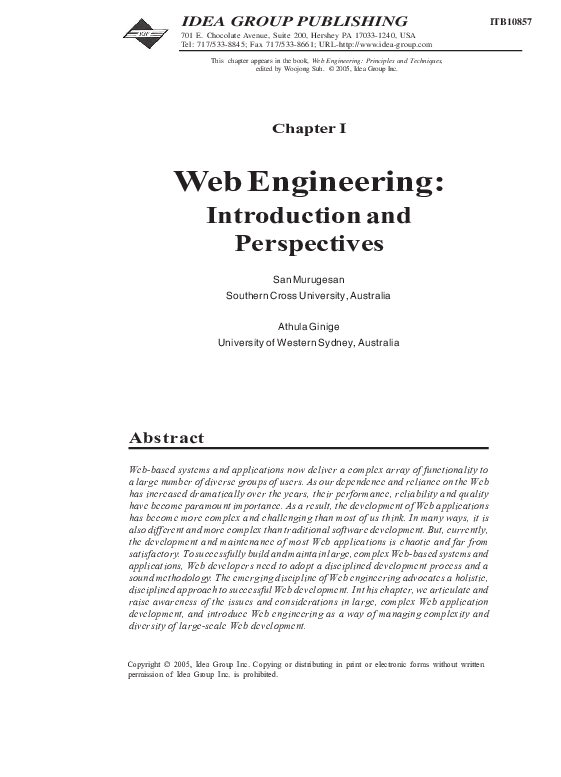 (PDF) Chapter I Web Engineering: Introduction and Perspectives