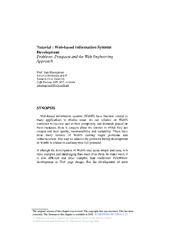 (PDF) Tutorial: Web-based Information Systems Development