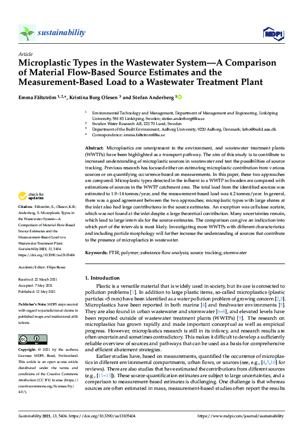 (PDF) Microplastic Types in the Wastewater System—A Comparison of ...