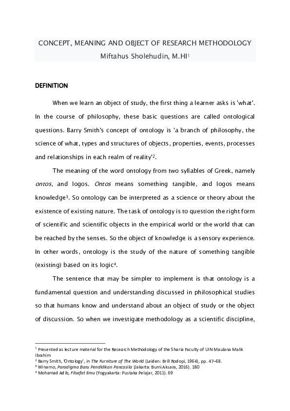 (PDF) Concept, meaning and object of research methodology