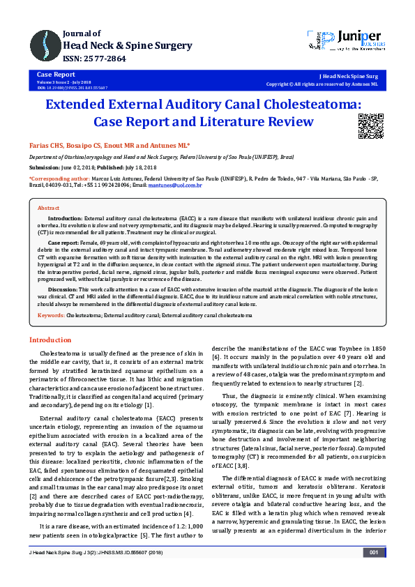 Pdf Extended External Auditory Canal Cholesteatoma Case Report And Literature Review
