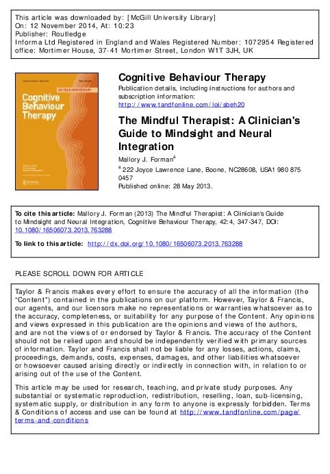 (PDF) The Mindful Therapist: A Clinician's Guide to Mindsight and ...