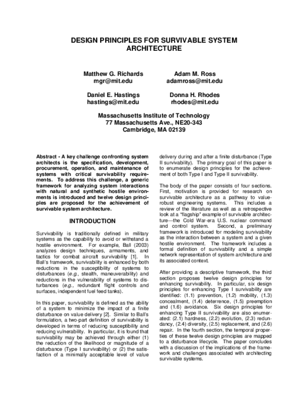 (PDF) Design Principles for Survivable System Architecture