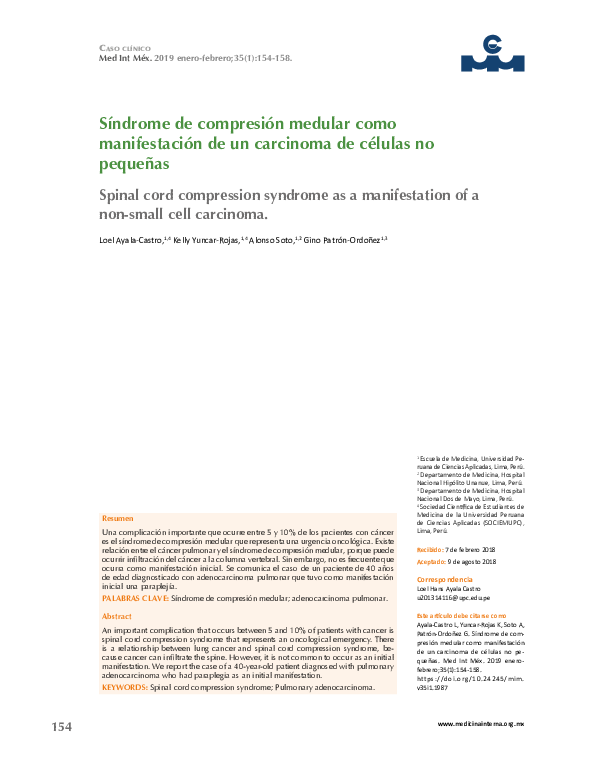 (PDF) Síndrome de compresión medular como manifestación de un carcinoma de células no pequeñas