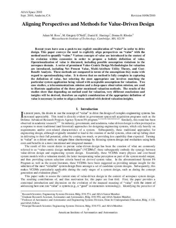 (PDF) Aligning Value Definitions and Design Methods