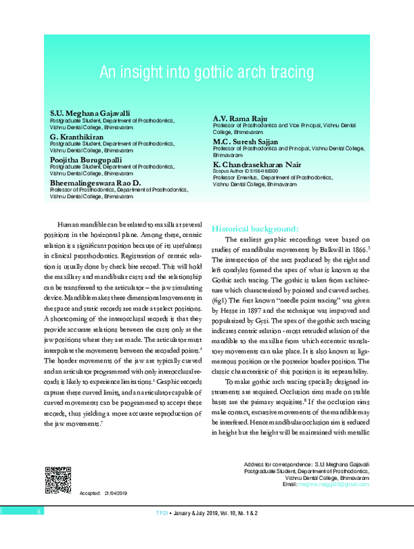 (PDF) An insight into gothic arch tracing | Suresh Sajjan - Academia.edu