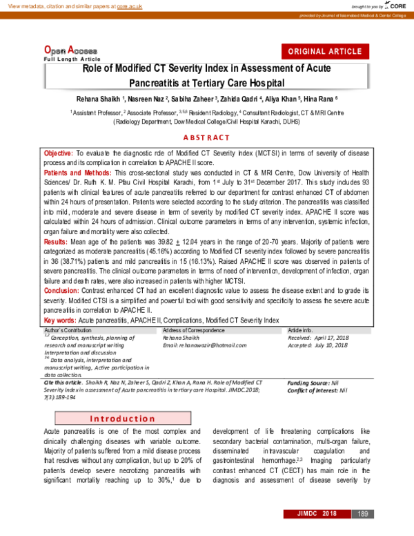 (PDF) Role of Modified CT Severity Index in Assessment of Acute ...