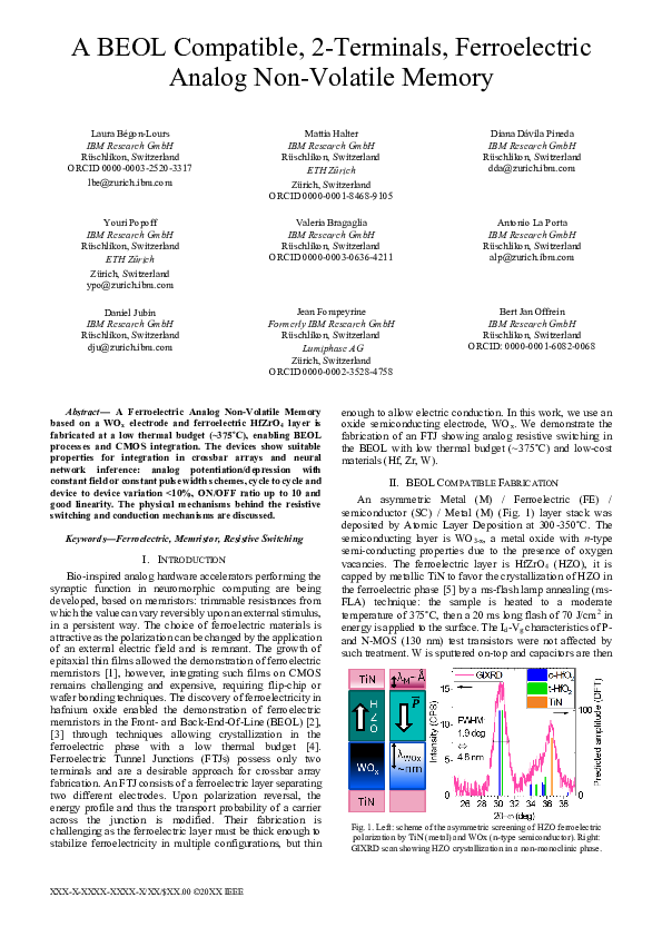 (PDF) A BEOL Compatible, 2-Terminals, Ferroelectric Analog Non-Volatile ...