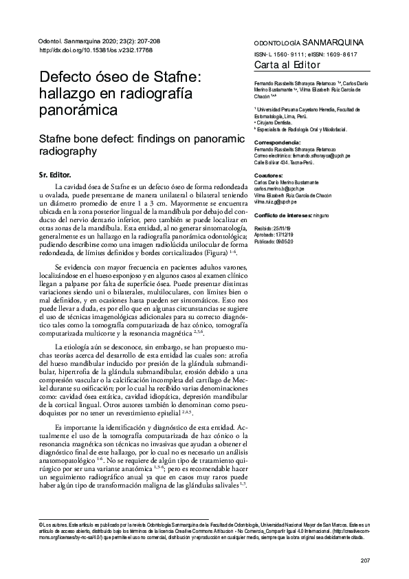 (PDF) Defecto óseo de Stafne: hallazgo en radiografía panorámica