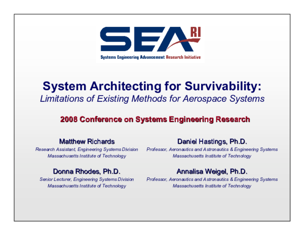 (PDF) Systems Architecting for Survivability: Limitations of Existing ...