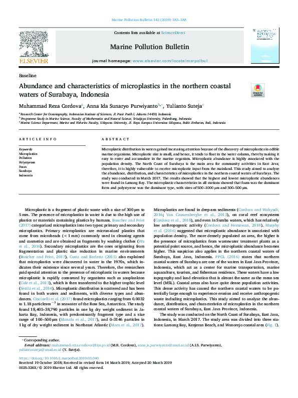 (PDF) The abundance and characteristics of microplastics in surface ...