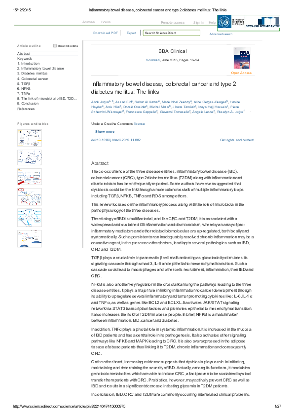 (PDF) Inflammatory bowel disease, colorectal cancer and type 2 diabetes ...