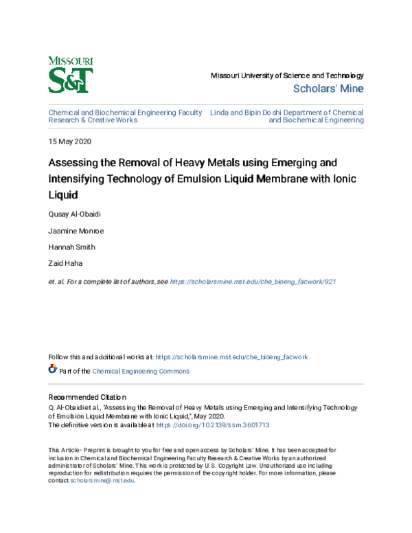 (PDF) Assessing the Removal of Heavy Metals using Emerging and ...