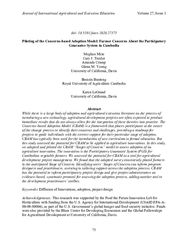 (PDF) Piloting of the Concerns-based Adoption Model: Farmer Concerns ...