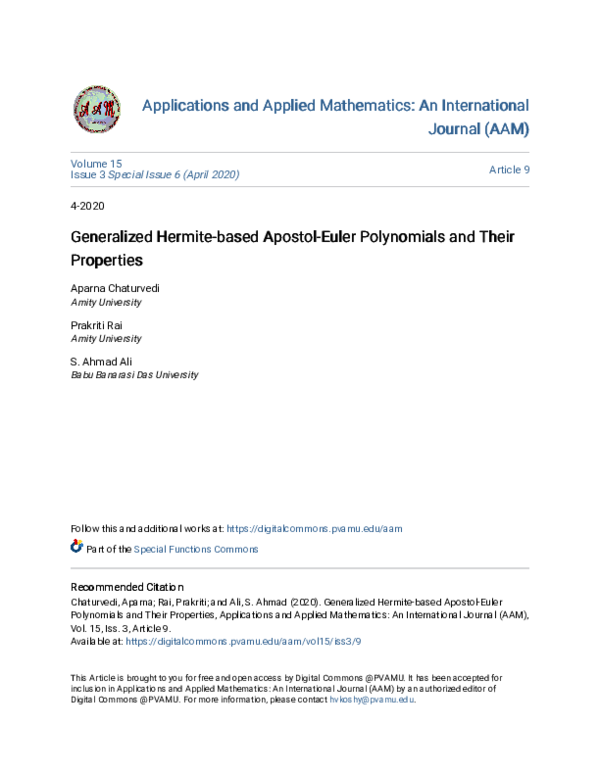 (PDF) Generalized Hermite-based Apostol-Euler Polynomials and Their Properties